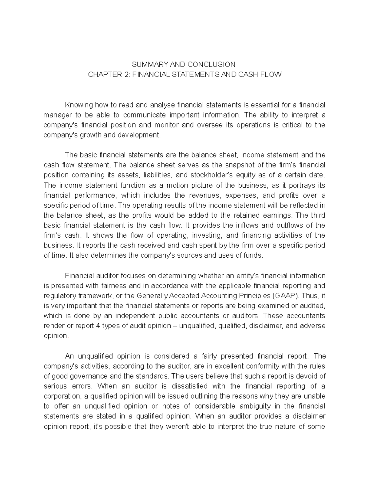 Financial Management CH02 Financial Statements & Cash Flows - SUMMARY ...