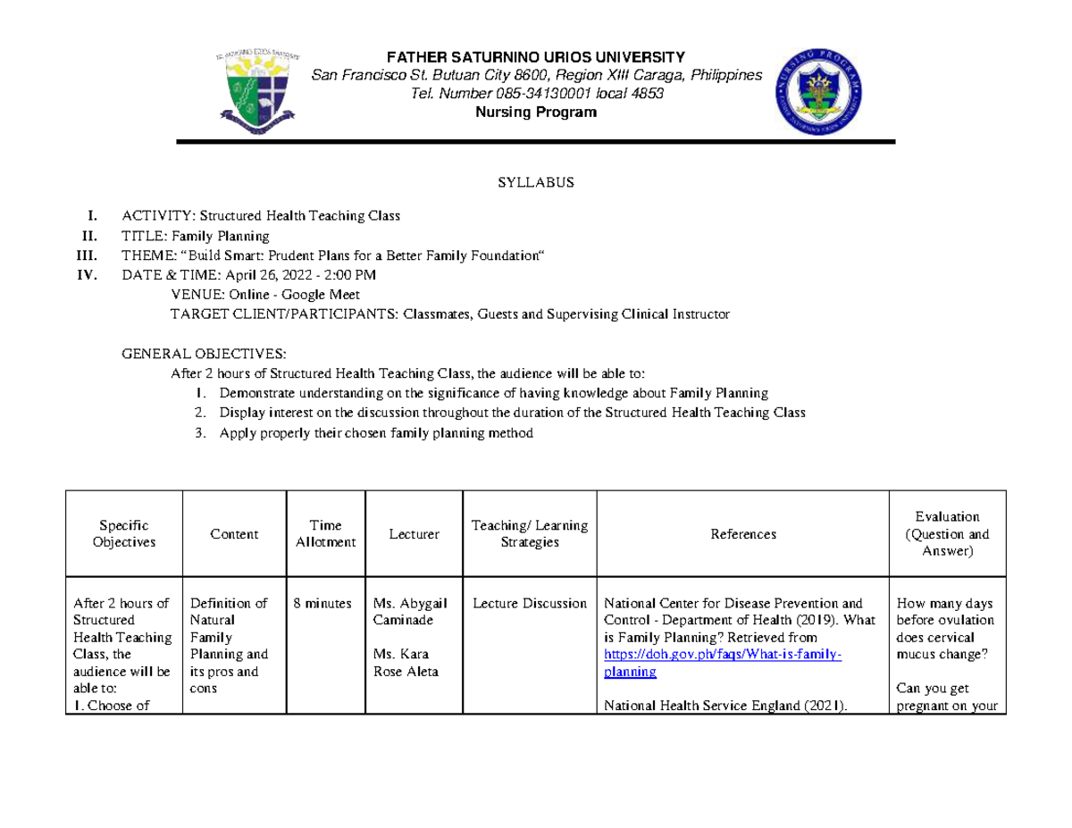 Syllabus - 4534534534543 - FATHER SATURNINO URIOS UNIVERSITY San ...