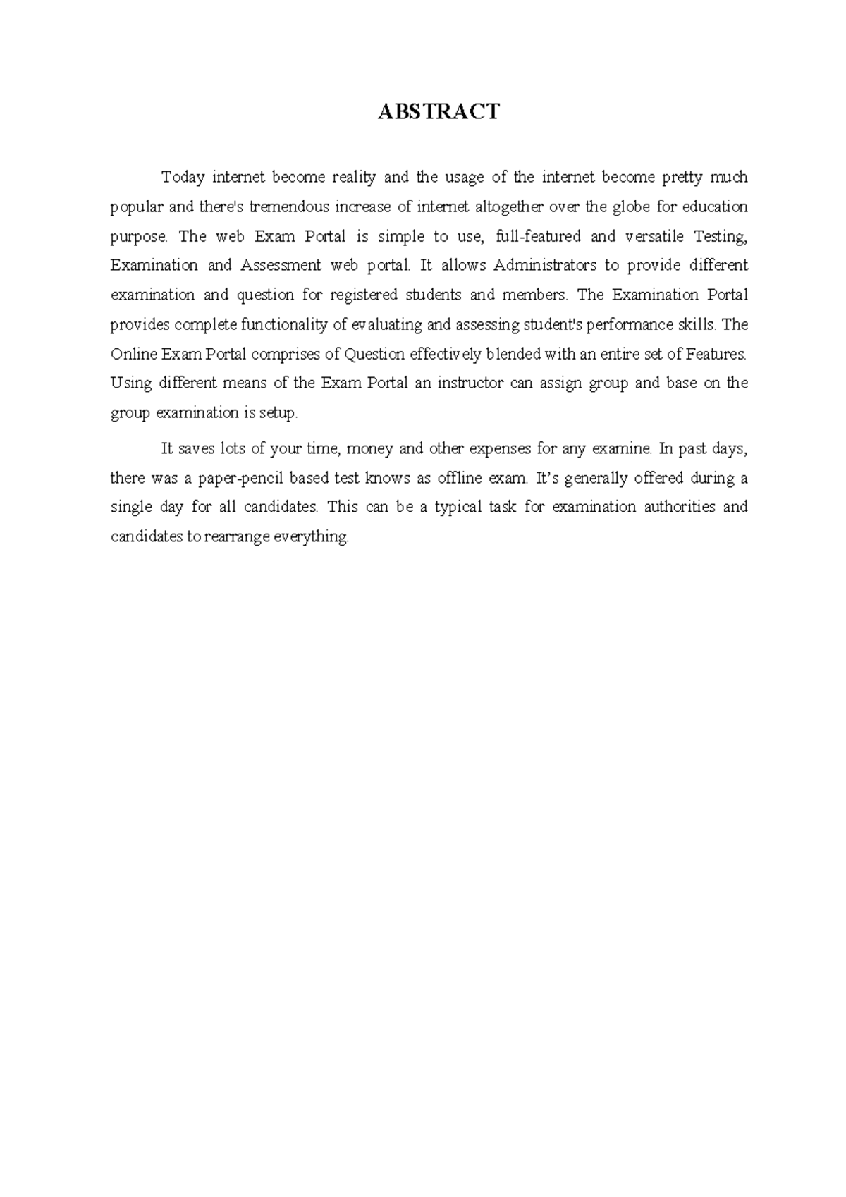 1DA19MCA20- Online exam portal - ABSTRACT Today internet become reality ...