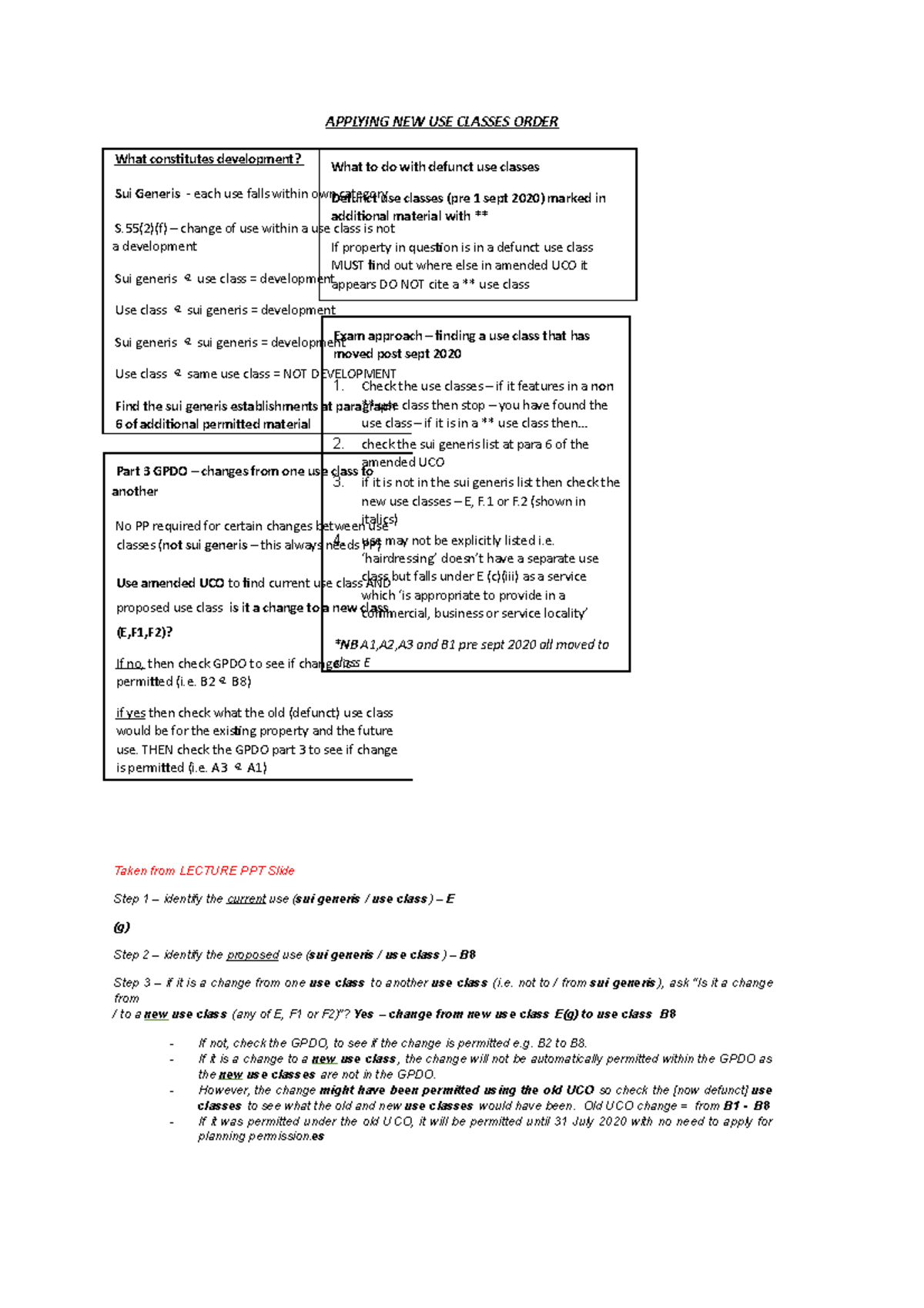 Use changes - Lecture notes 2 - APPLYING NEW USE CLASSES ORDER What ...