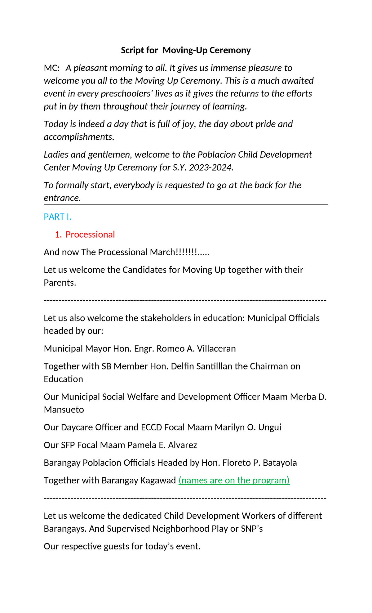 Script for the Moving - Script for Moving-Up Ceremony MC: A pleasant ...