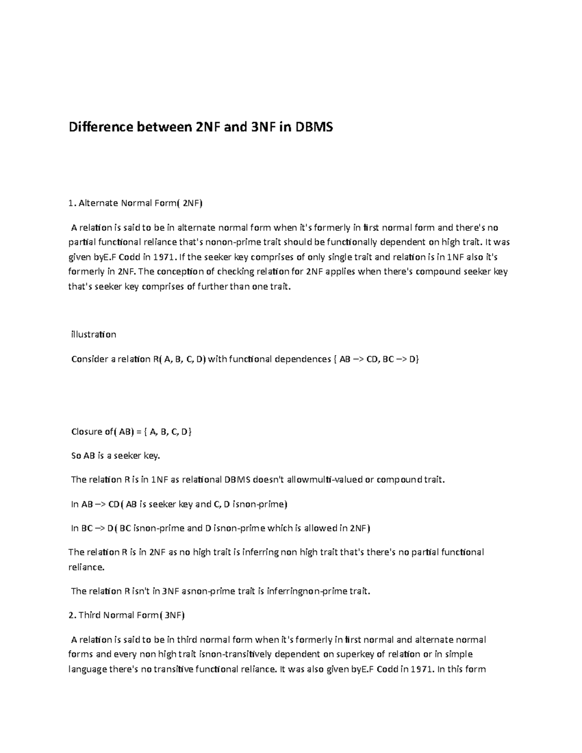 Difference between 2NF and 3NF in DBMS - Difference between 2NF and 3NF ...