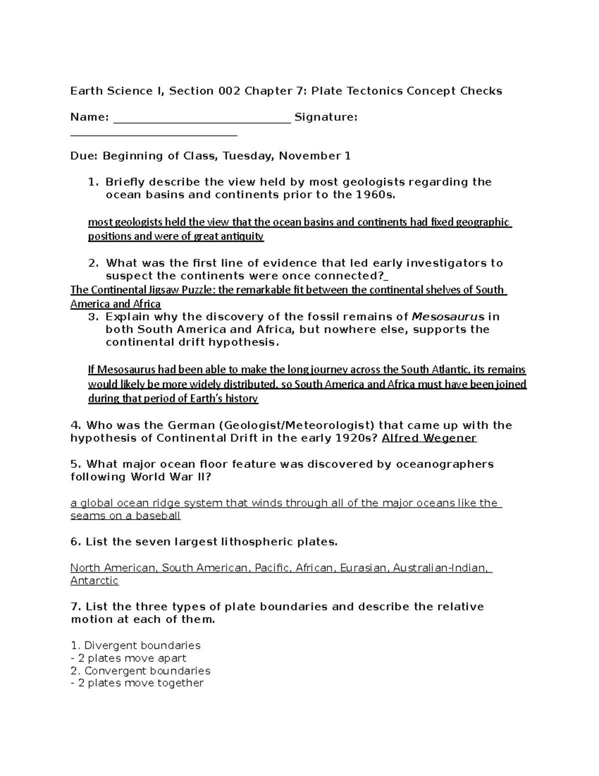 Es Ch 7 Cc Chapter 7 Questions With Answers Earth Science I Section 002 Chapter 7 Plate