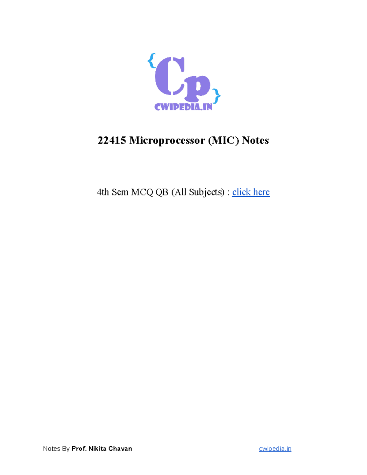 Mpr-notes - mpr notes - 22415 Microprocessor (MIC) Notes 4th Sem MCQ QB ...