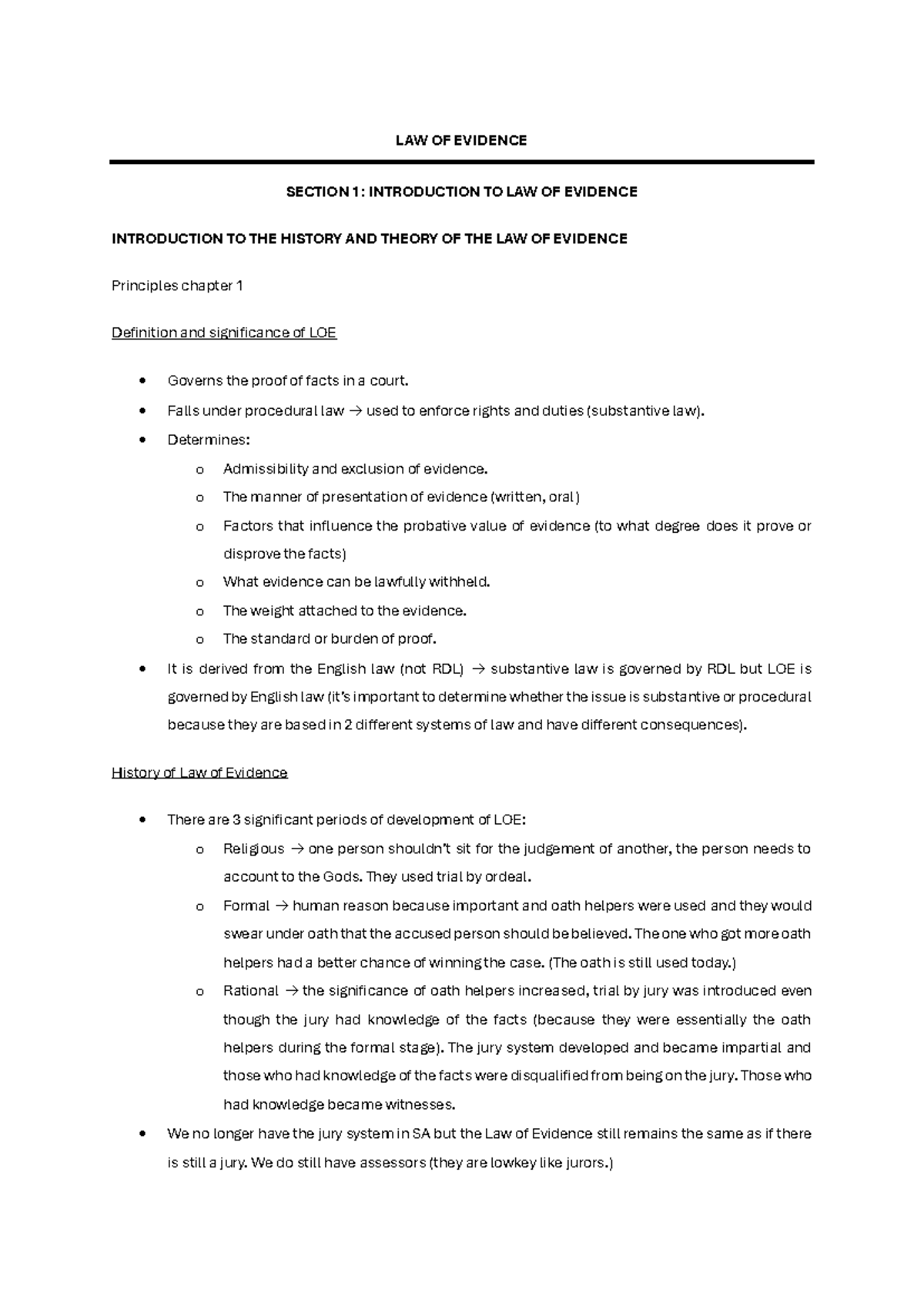 LAW OF Evidence Section 1 - LAW OF EVIDENCE SECTION 1: INTRODUCTION TO ...