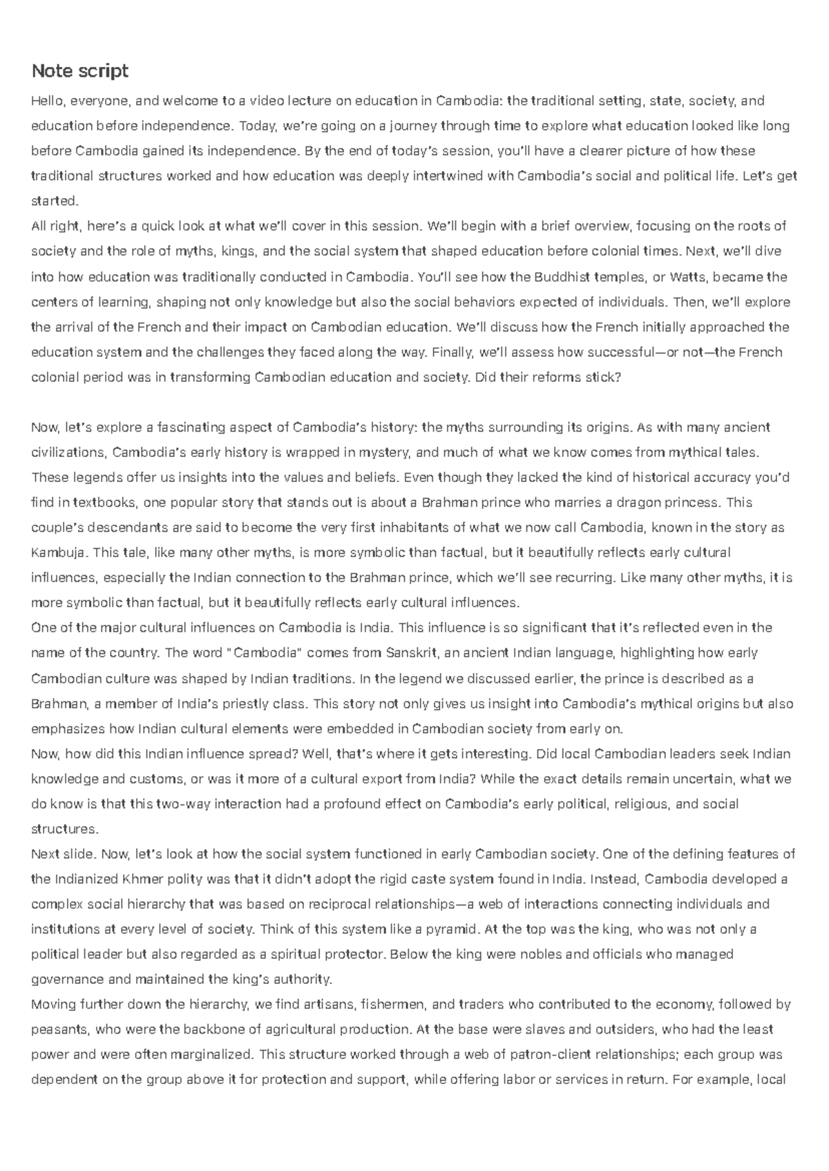 Note script - note about foundation education - Note script Hello ...