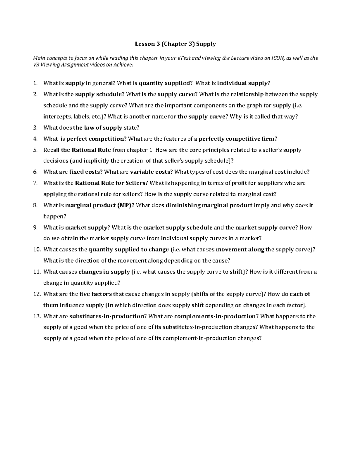 Lesson 3 Chapter 3 Study Guide 1100 - Lesson 3 (Chapter 3) Supply Main ...