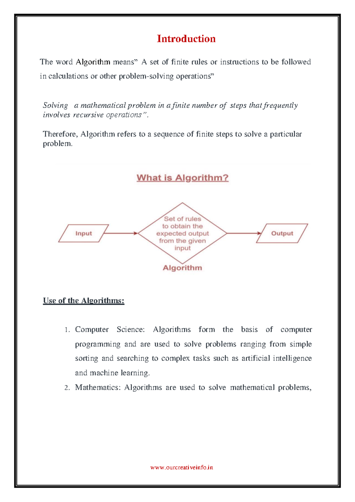 DAA-U-1 - Introduction The word Algorithm means” A set of finite rules or instructions to be ...