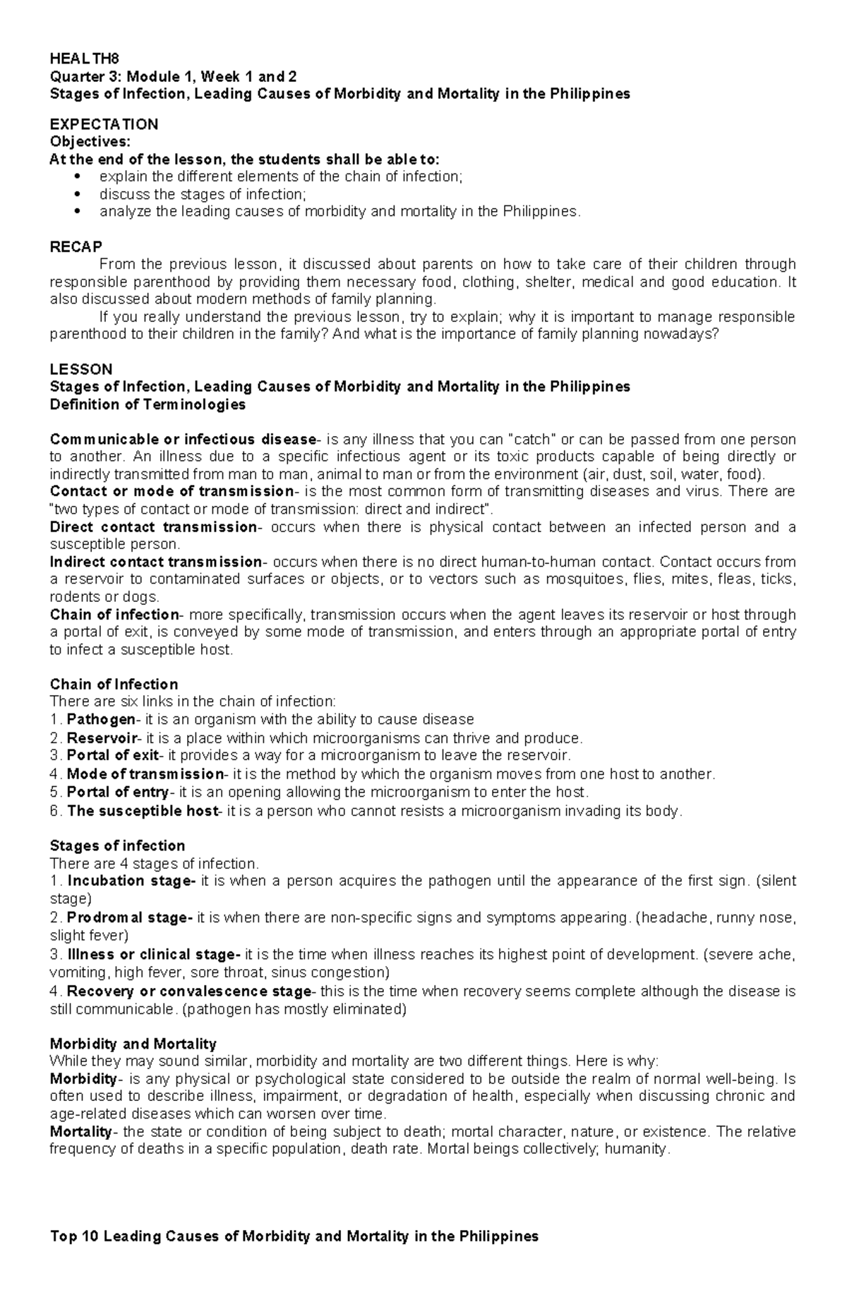 Health 8 QTR3 week 1 2 - Notes - HEALTH Quarter 3: Module 1, Week 1 and ...