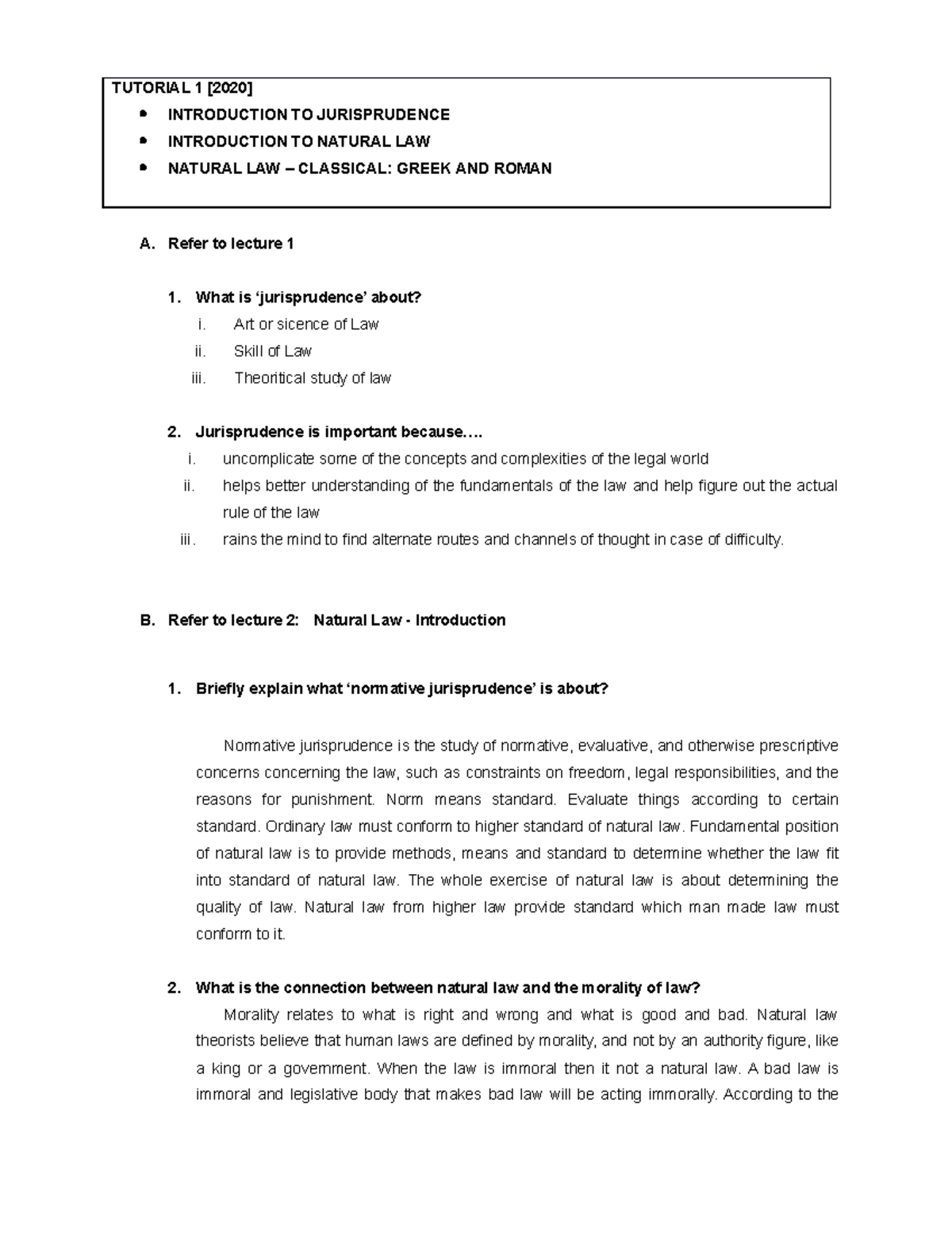 TUTO 1 Juris - tuto week 1 - Jurisprudence - Studocu