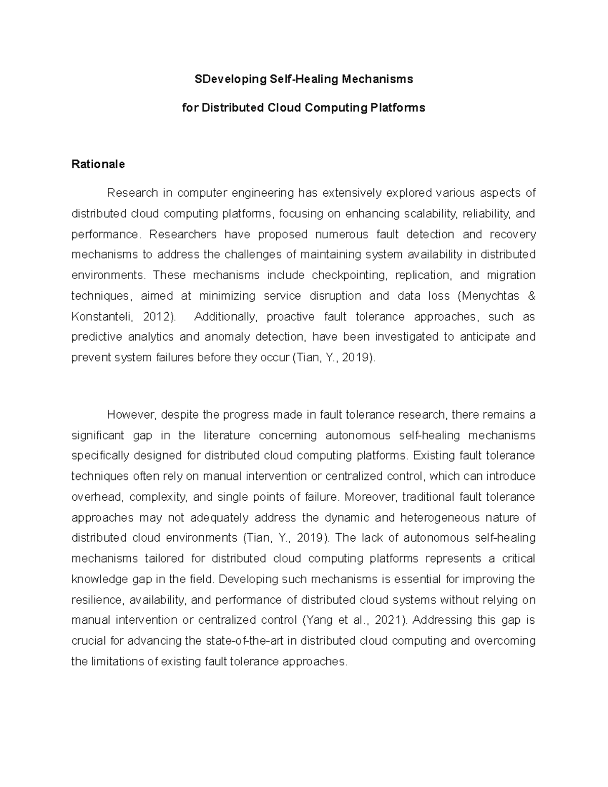 Developing Self-Healing Mechanisms for Distributed Cloud Computing Platforms Research PC - - Studocu