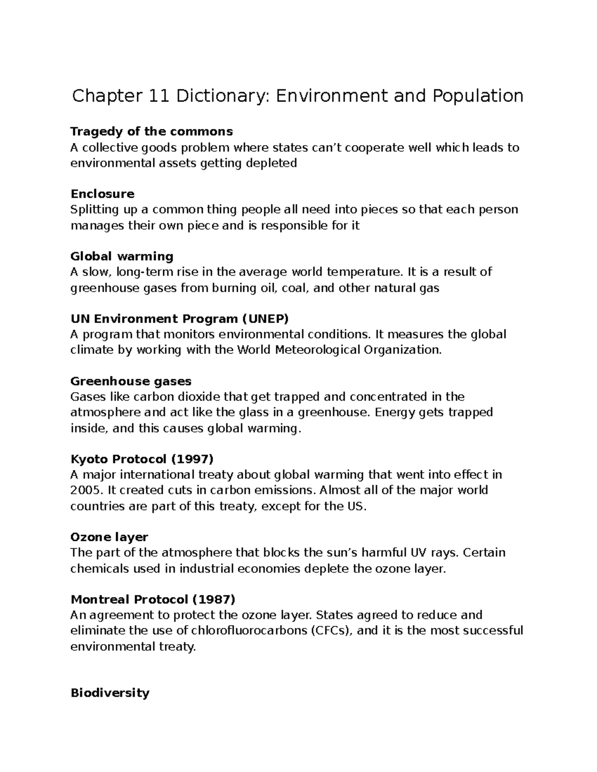 Ch. 11 Dictionary - Environment & Population - Chapter 11 Dictionary ...