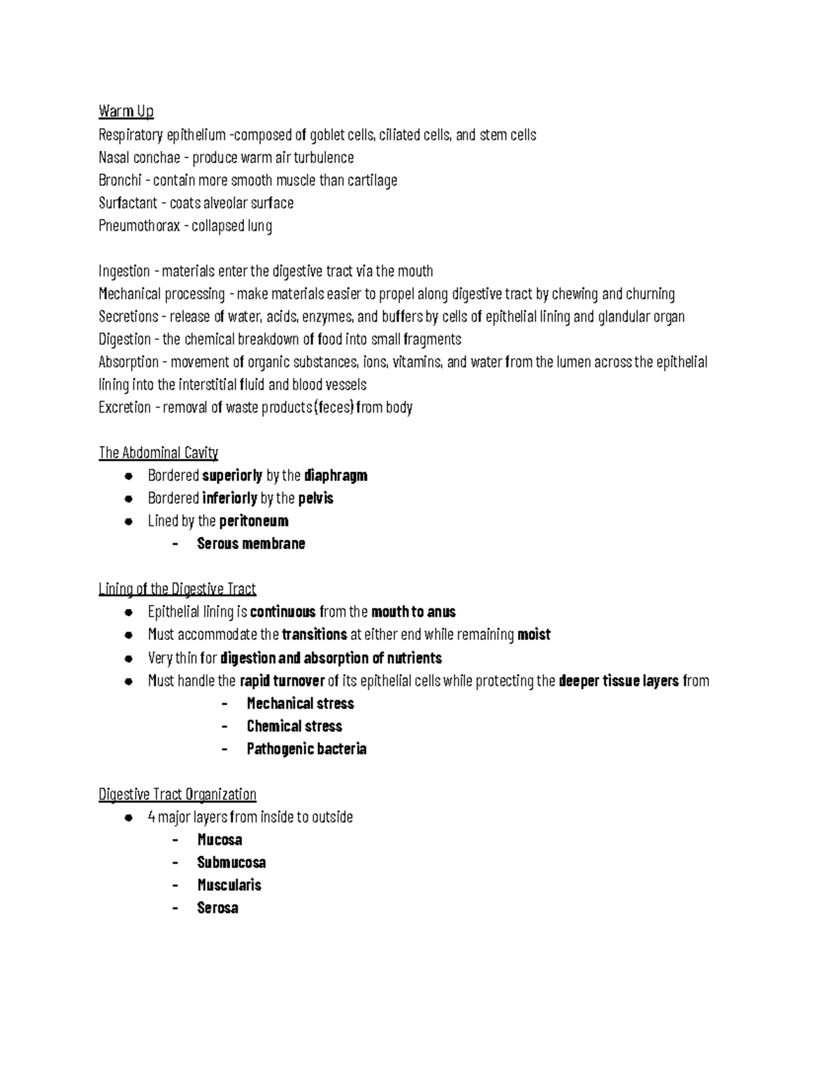 Anatomy SI Session Digestive System - Warm Up Respiratory epithelium ...