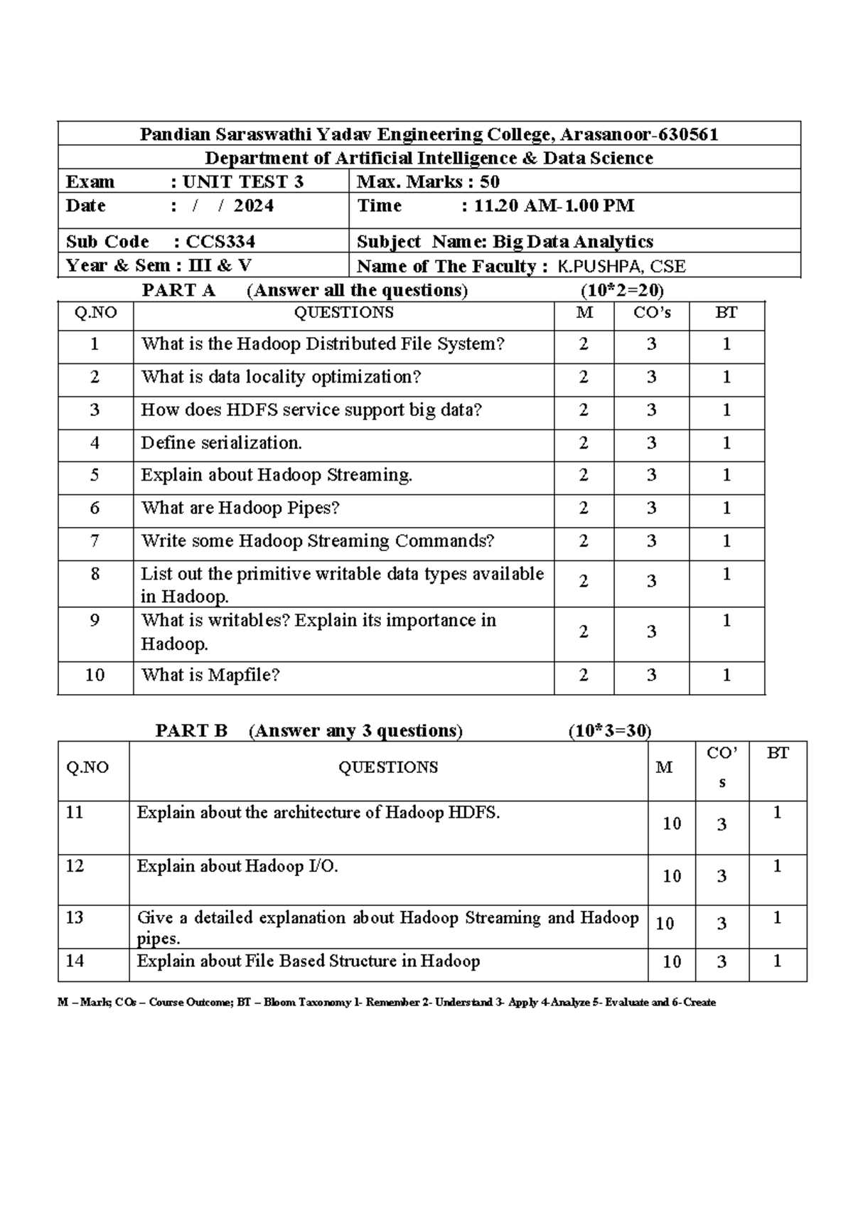 UNIT 3 BIG Data Analytics Question paper - Pandian Saraswathi Yadav ...