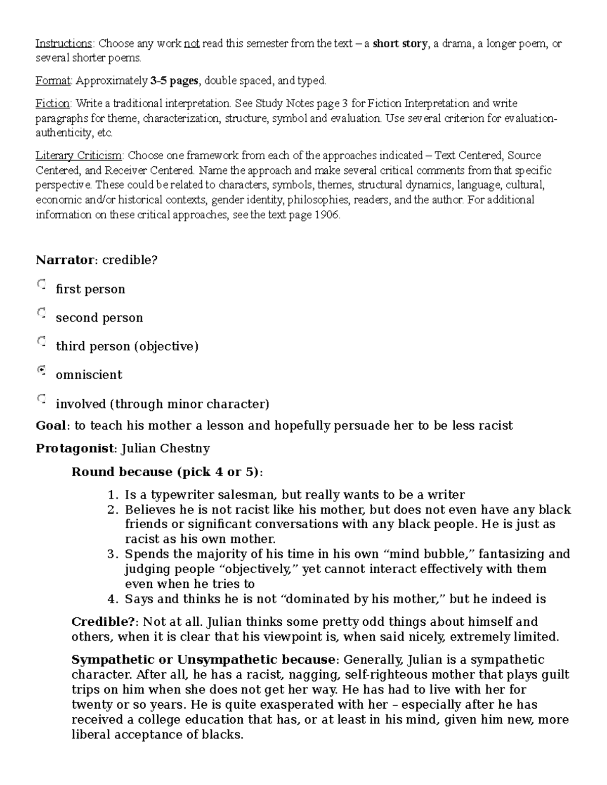 Pre-Work before Outline - Instructions: Choose any work not read this ...