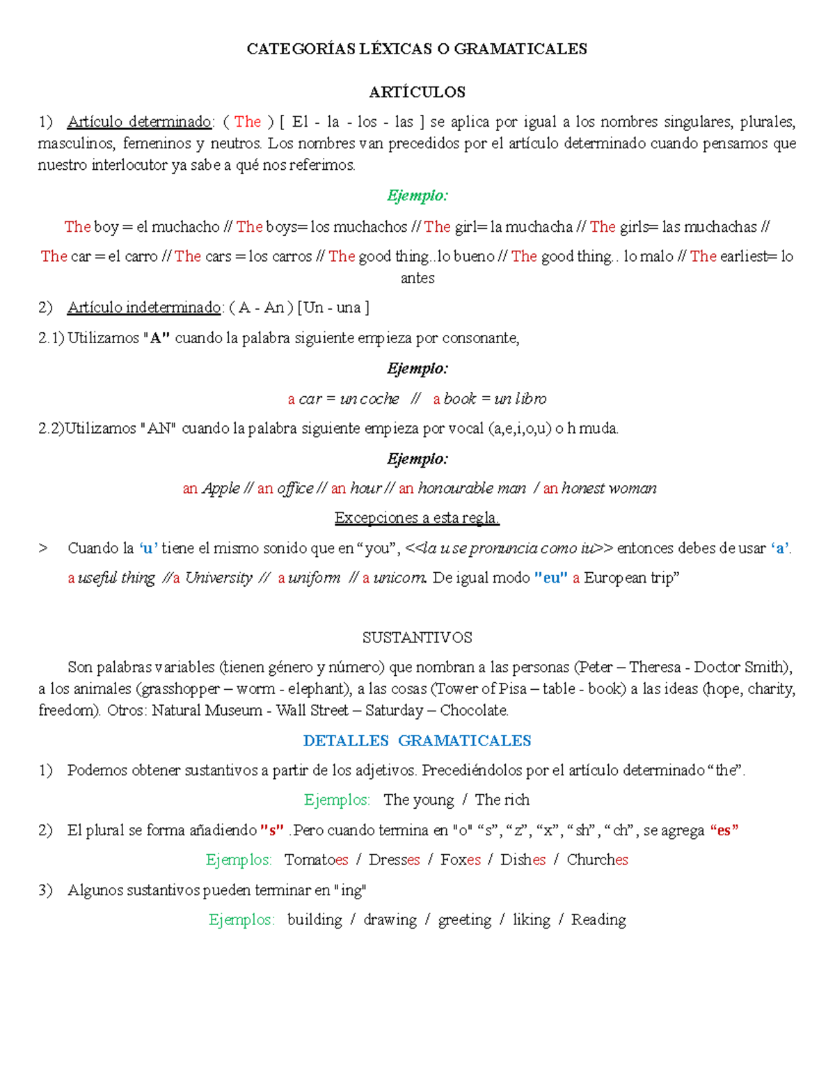 Categor-AS L- Xicas O Gramaticales - CATEGORÍAS LÉXICAS O GRAMATICALES ...