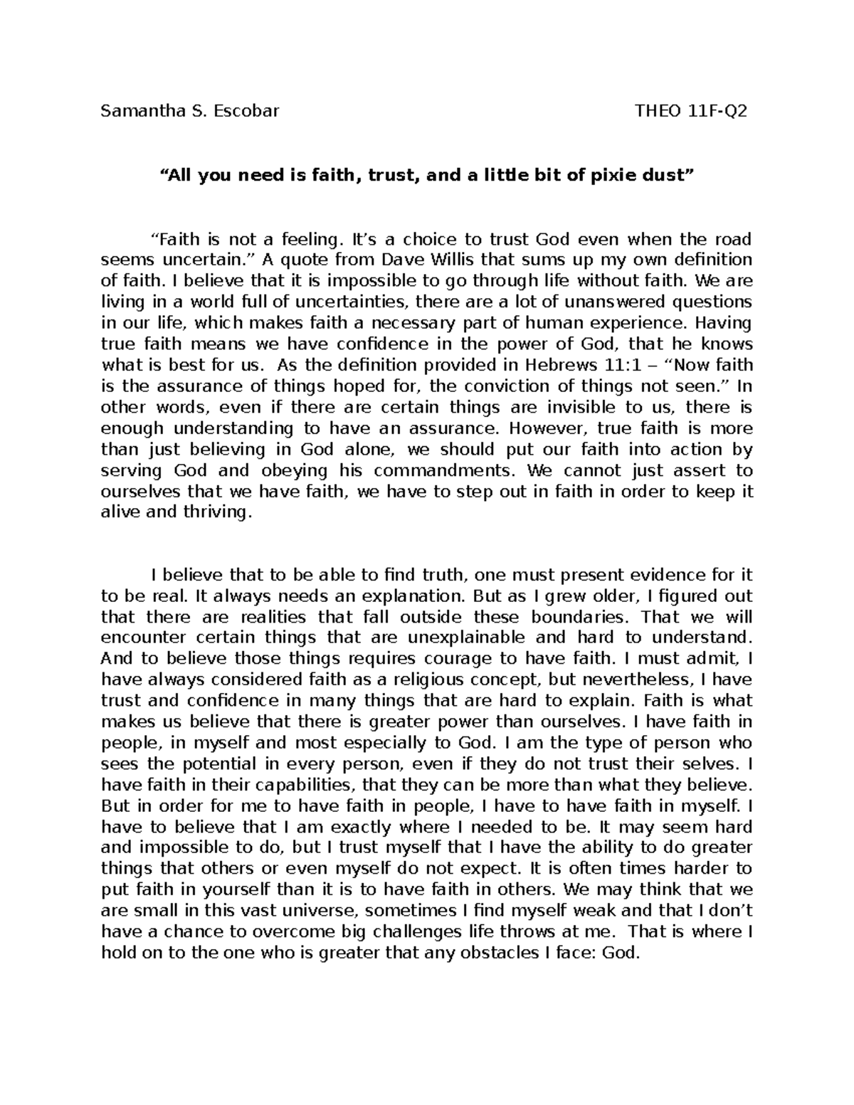 Essay_Reflection Paper - Samantha S. Escobar THEO 11F-Q “All you need ...