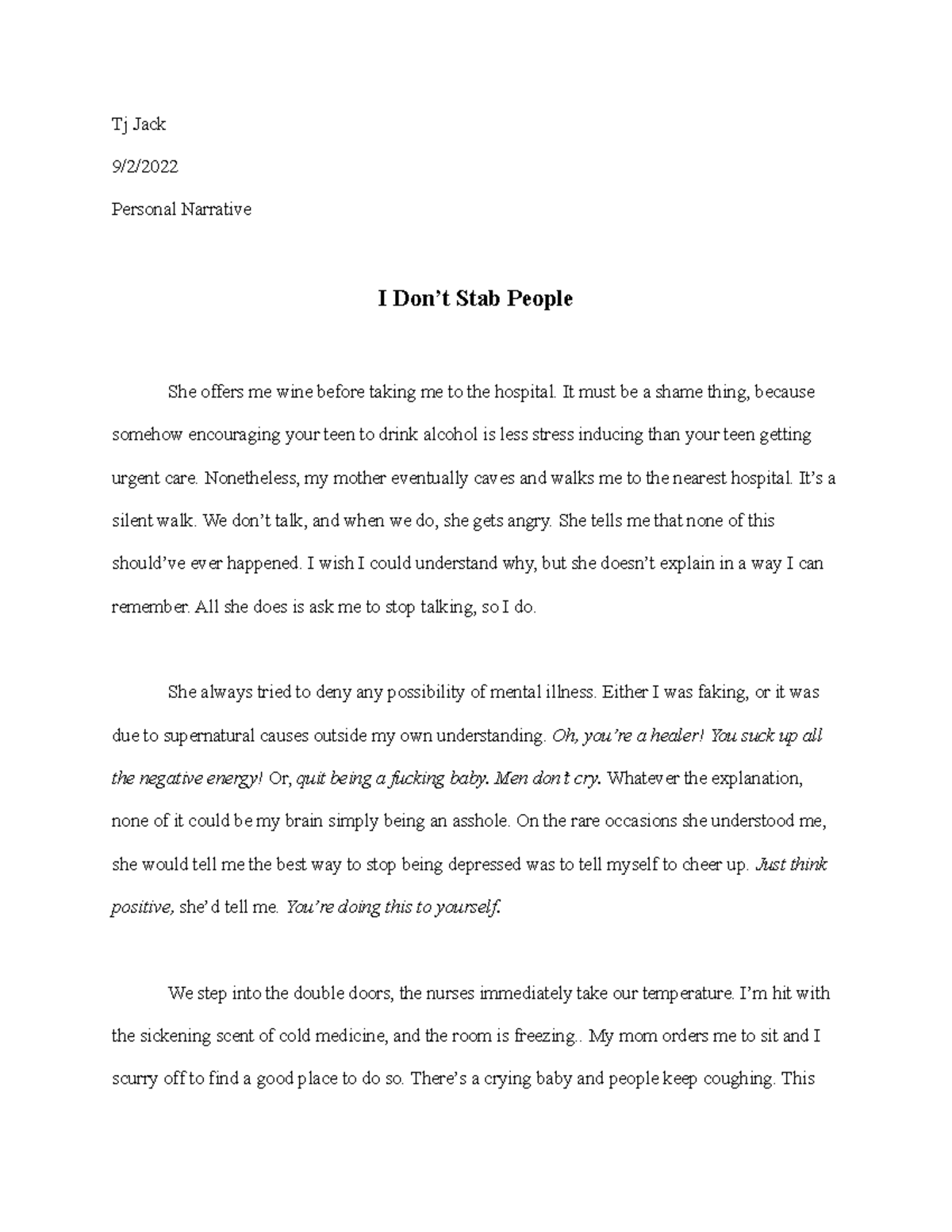 Tj Jack Personal Narrative Draft - Tj Jack 9/2/ Personal Narrative I ...