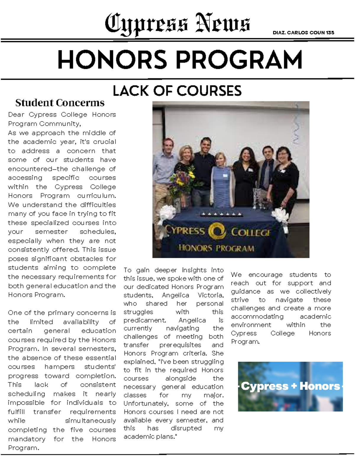 Honors Newspaper - Its easy - Cypress News HONORS PROGRAM LACK OF ...