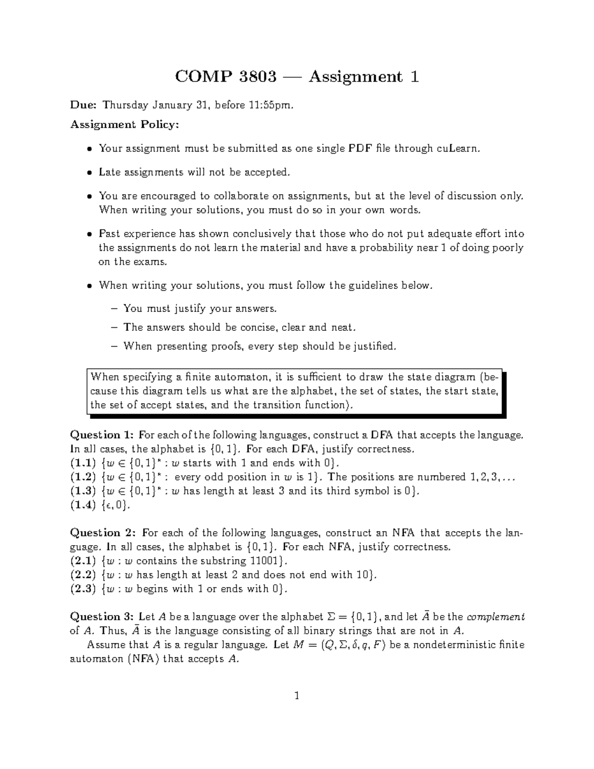 Assignment 1 - Assignment Policy: Your assignment must be submitted as ...