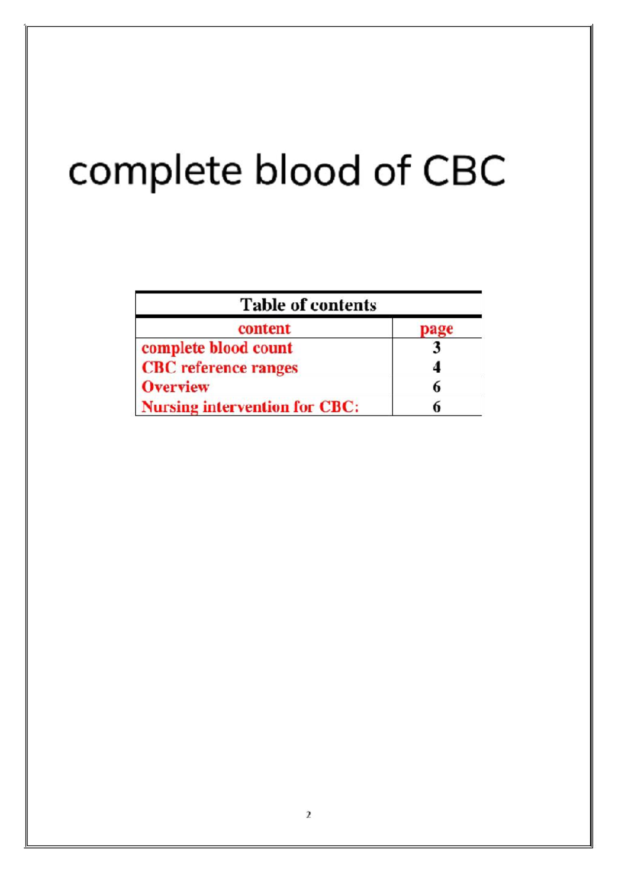 Complete blood CBC assignment - Nursing - Studocu