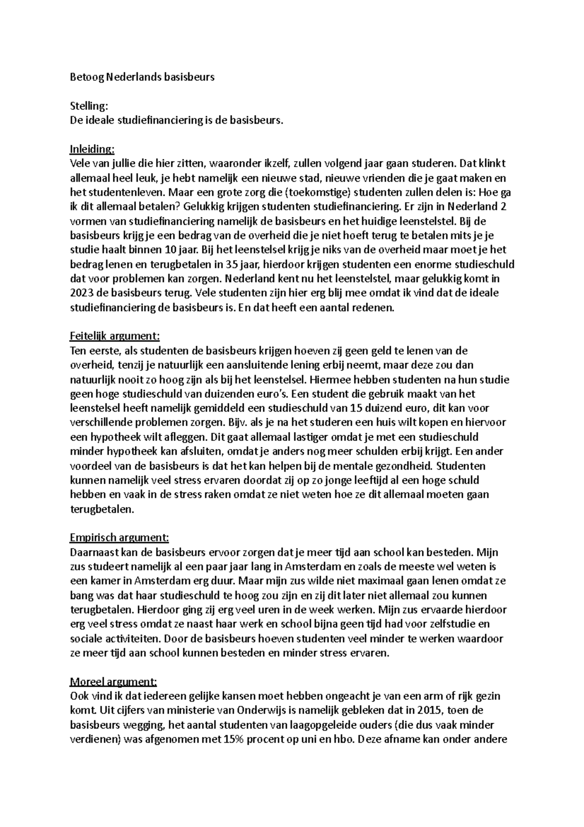 Nederlands betoog basisbeurs - Betoog Nederlands basisbeurs Stelling ...