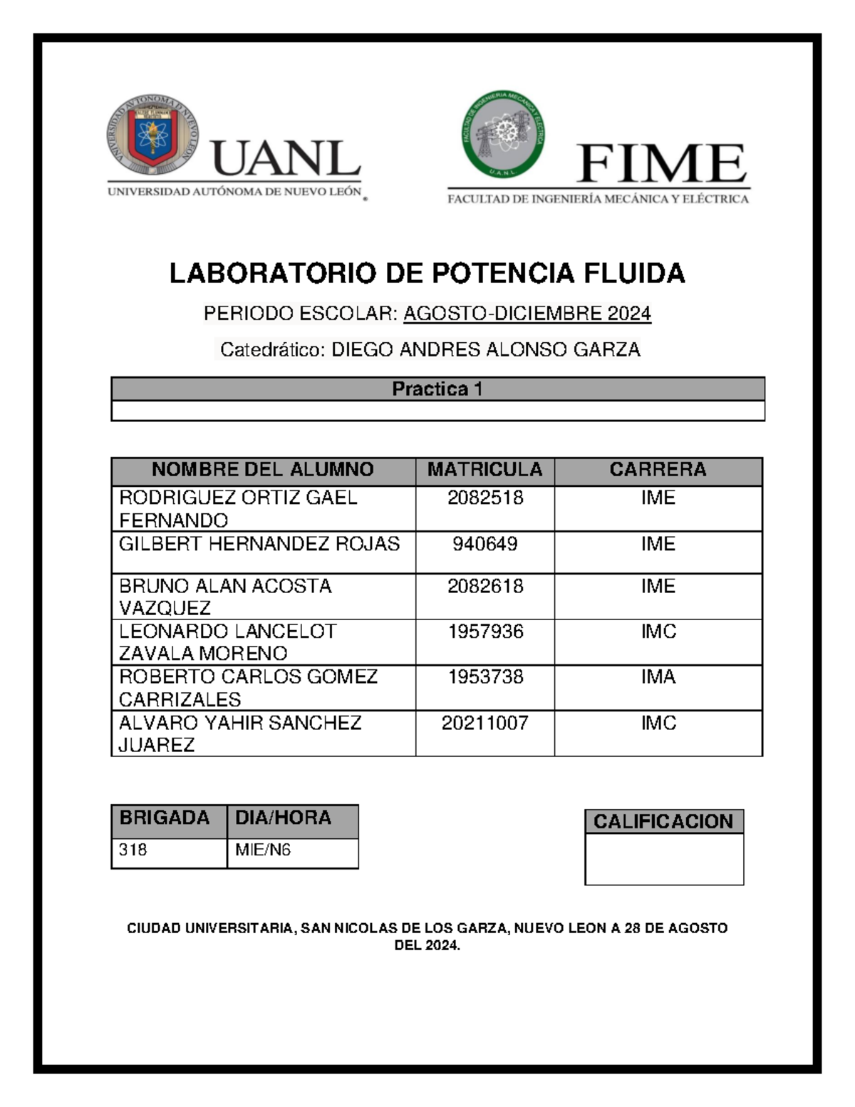 Practica 1 potencia fluida - LABORATORIO DE POTENCIA FLUIDA PERIODO ESCOLAR: AGOSTO-DICIEMBRE ...