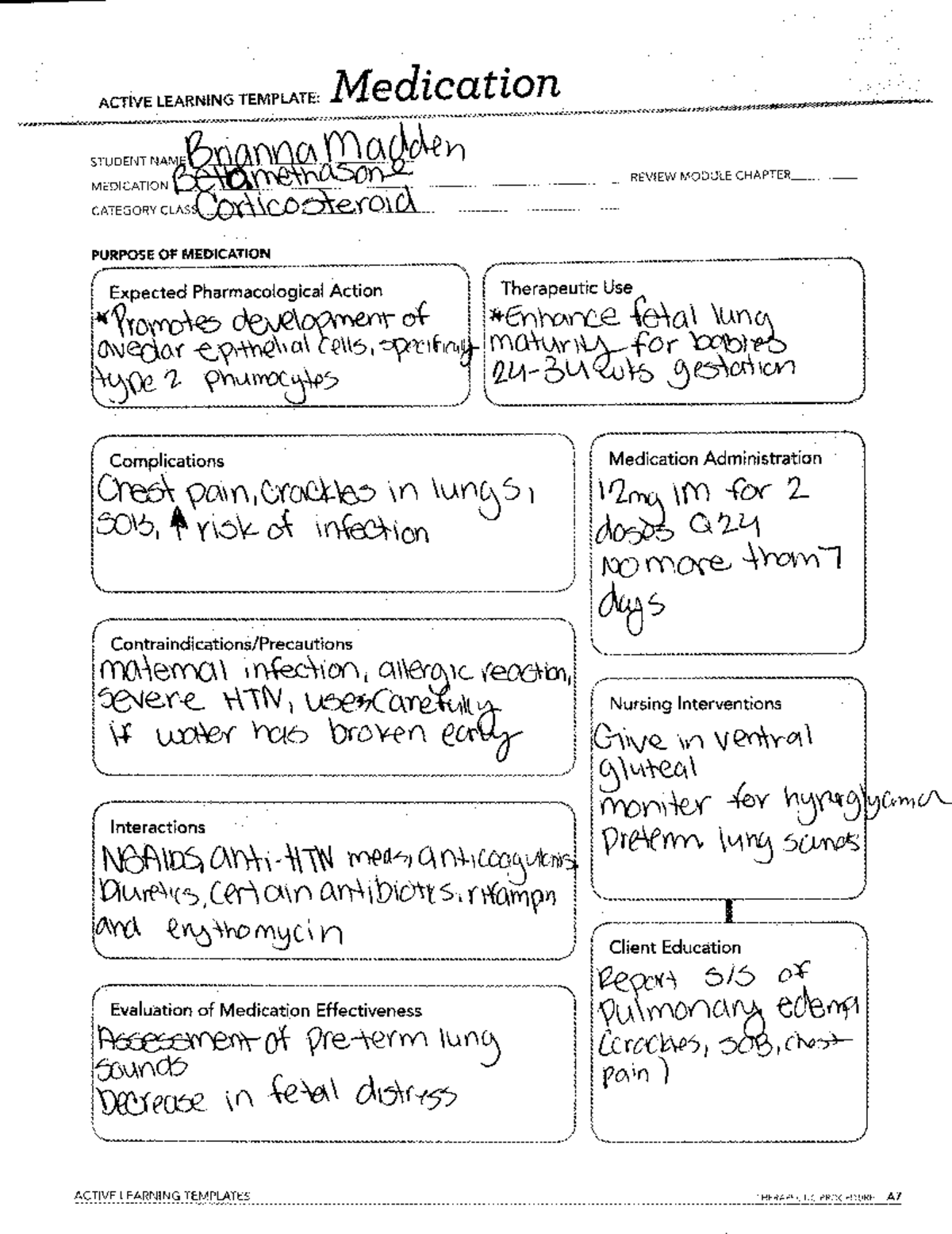 Preterm Labor Templates - Medication ACTIVE LEARNING TEMPLATE: STUDENT ...