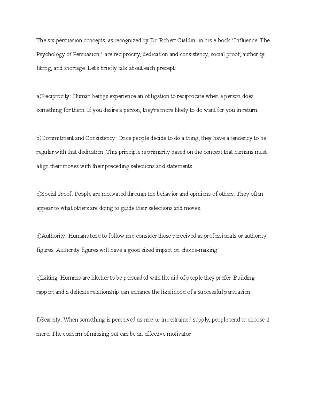 BUS 1105 Written Assignment Unit 6 - The six persuasion concepts, as ...