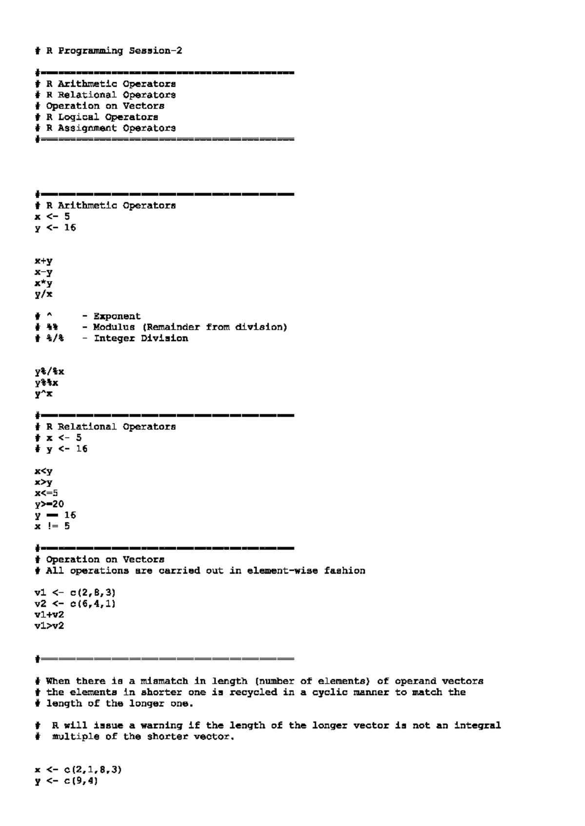 R Basics 2 Operators - NIL - R Programming R Arithmetic Operators R ...