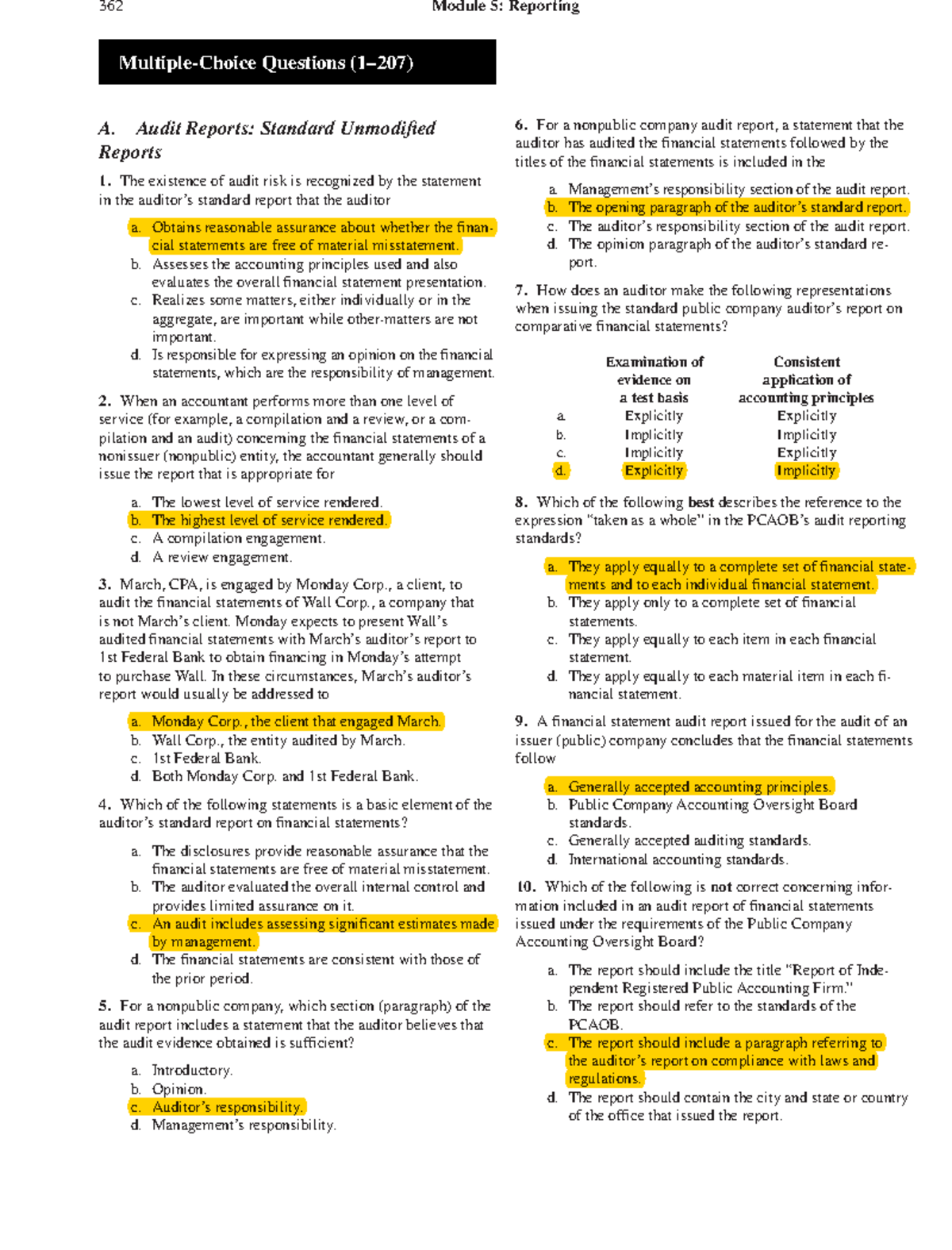 Audit report - Multiple-Choice Questions (1–207) A. Audit Reports ...