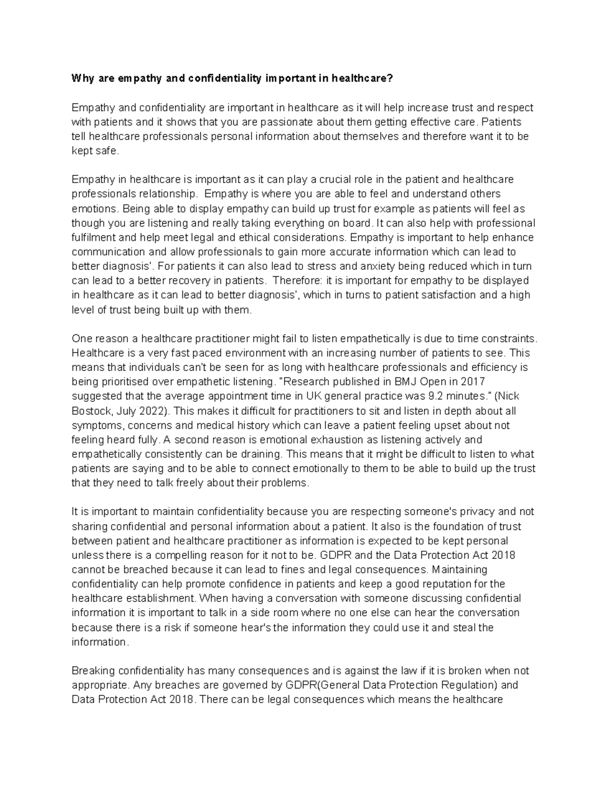 Why are empathy and confidentiality important in healthcare - Patients ...