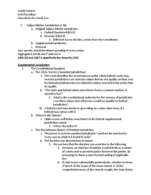Civil Procedure Outline - Civ Pro 1. Notice Service of Process Two ...
