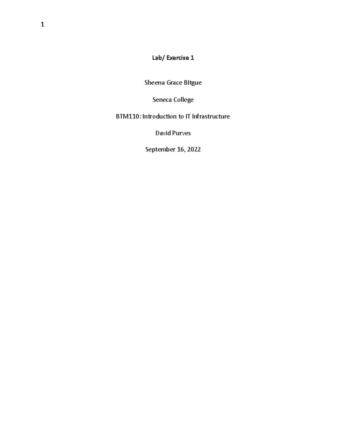 Labexercise 1 Intro to IT infrastructure - Lab/ Exercise 1 Sheena Grace ...