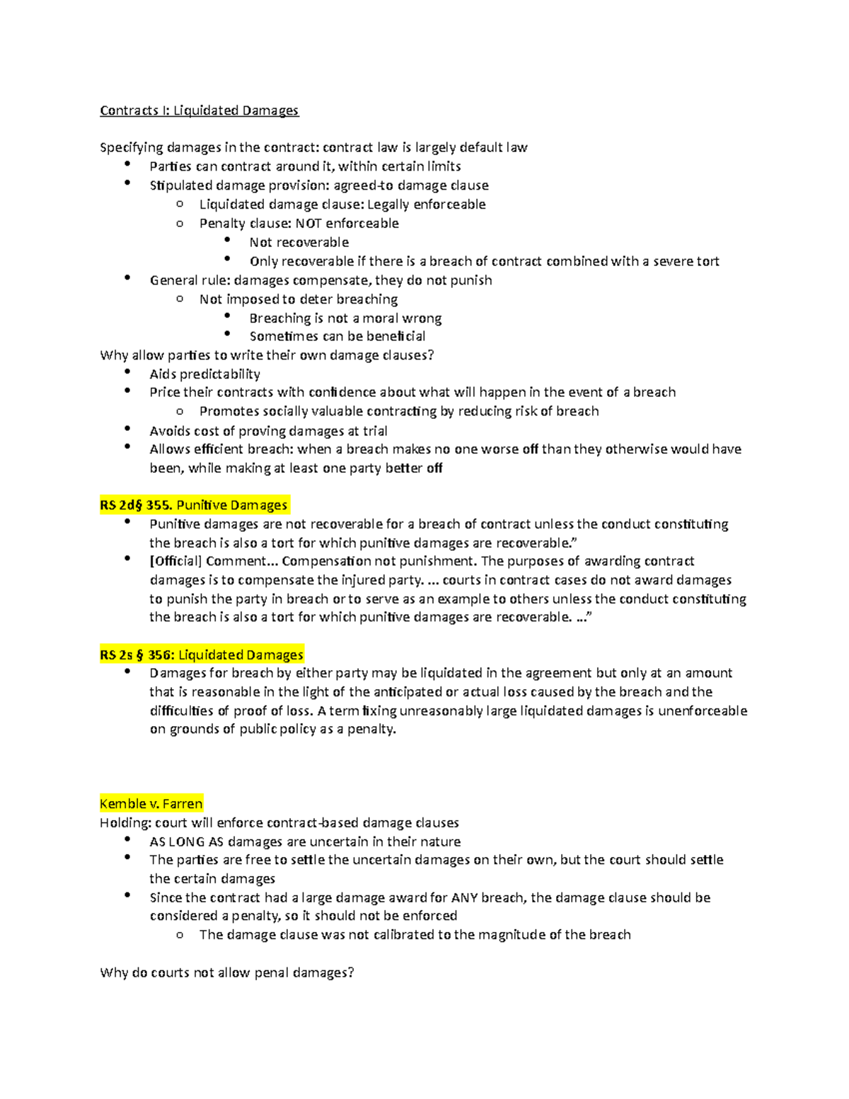 Contracts I- liquidated damages - Contracts I: Liquidated Damages ...