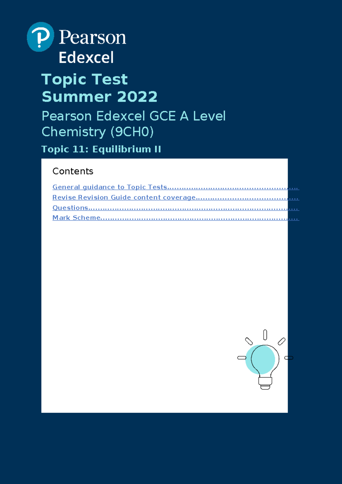 GCE Chemistry Topic Test 11 - Topic Test Summer 2022 Pearson Edexcel ...