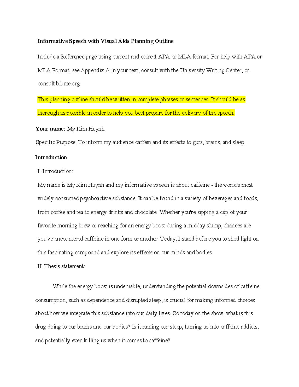 Informative Speech Outline Example 2 - Informative Speech with Visual ...