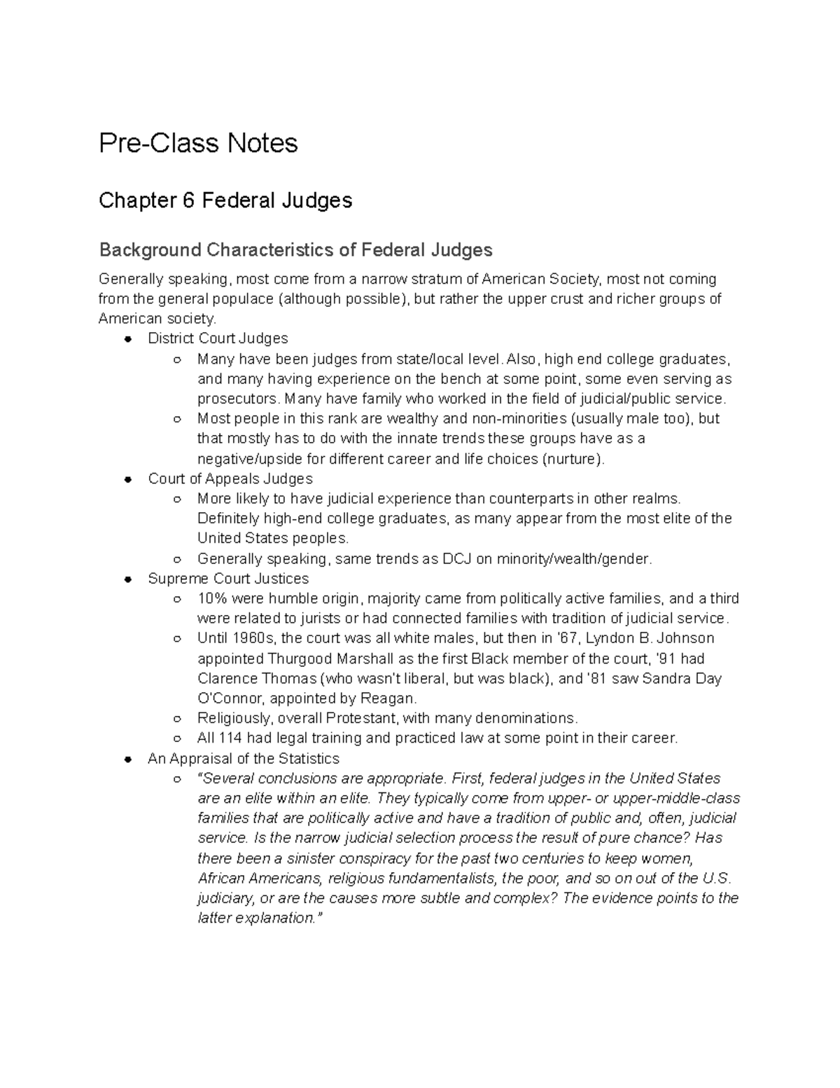 Poli104D Week 4 Notes - Pre-Class Notes Chapter 6 Federal Judges ...