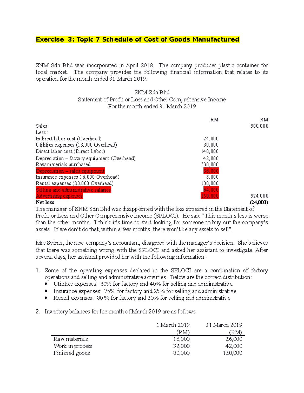 Exercise 3 Schedule of Cost of Goods Manufactured - Exercise 3: Topic 7 ...