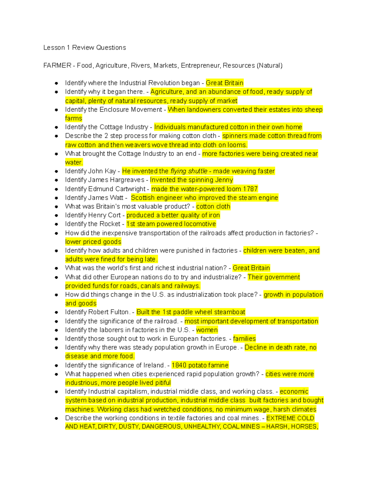 History Chapter 10 Review - FARMER - Food, Agriculture, Rivers, Markets ...