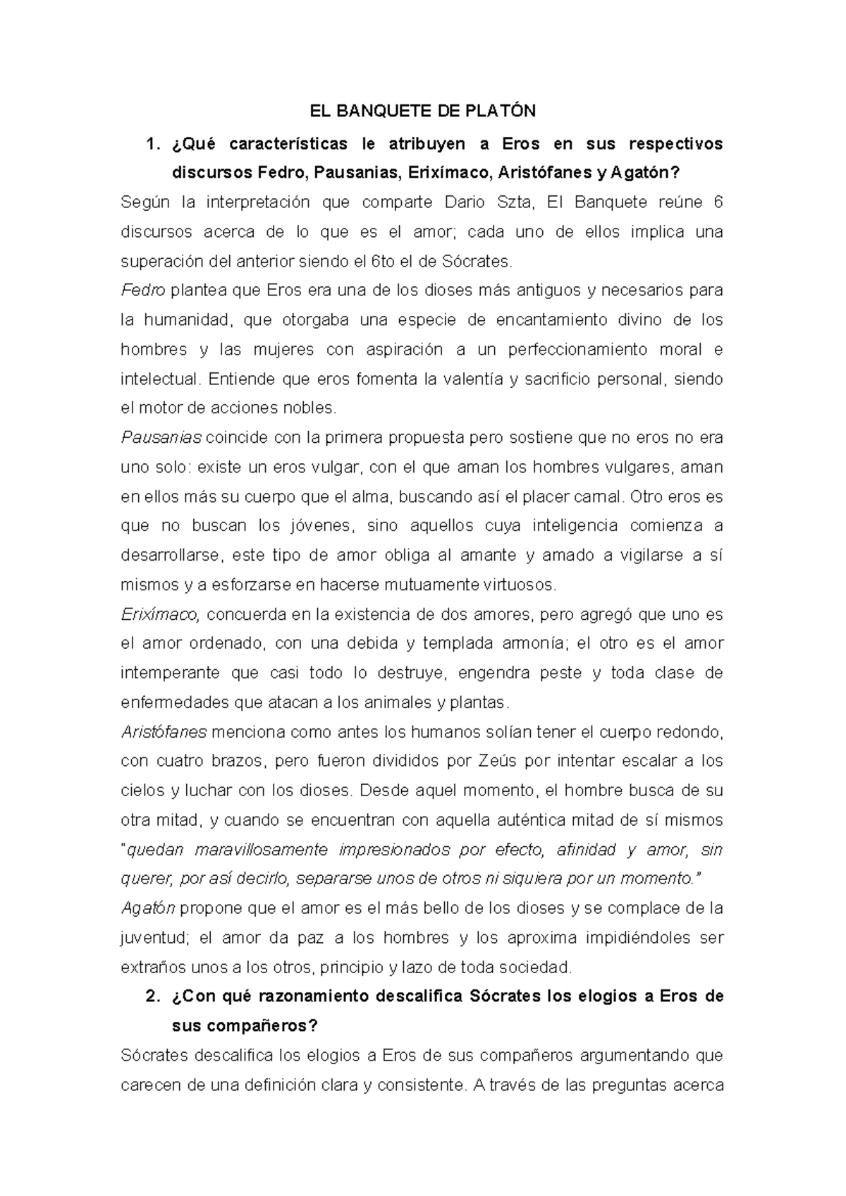 EL Banquete DE Platón - EL BANQUETE DE PLATÓN ¿Qué características le ...