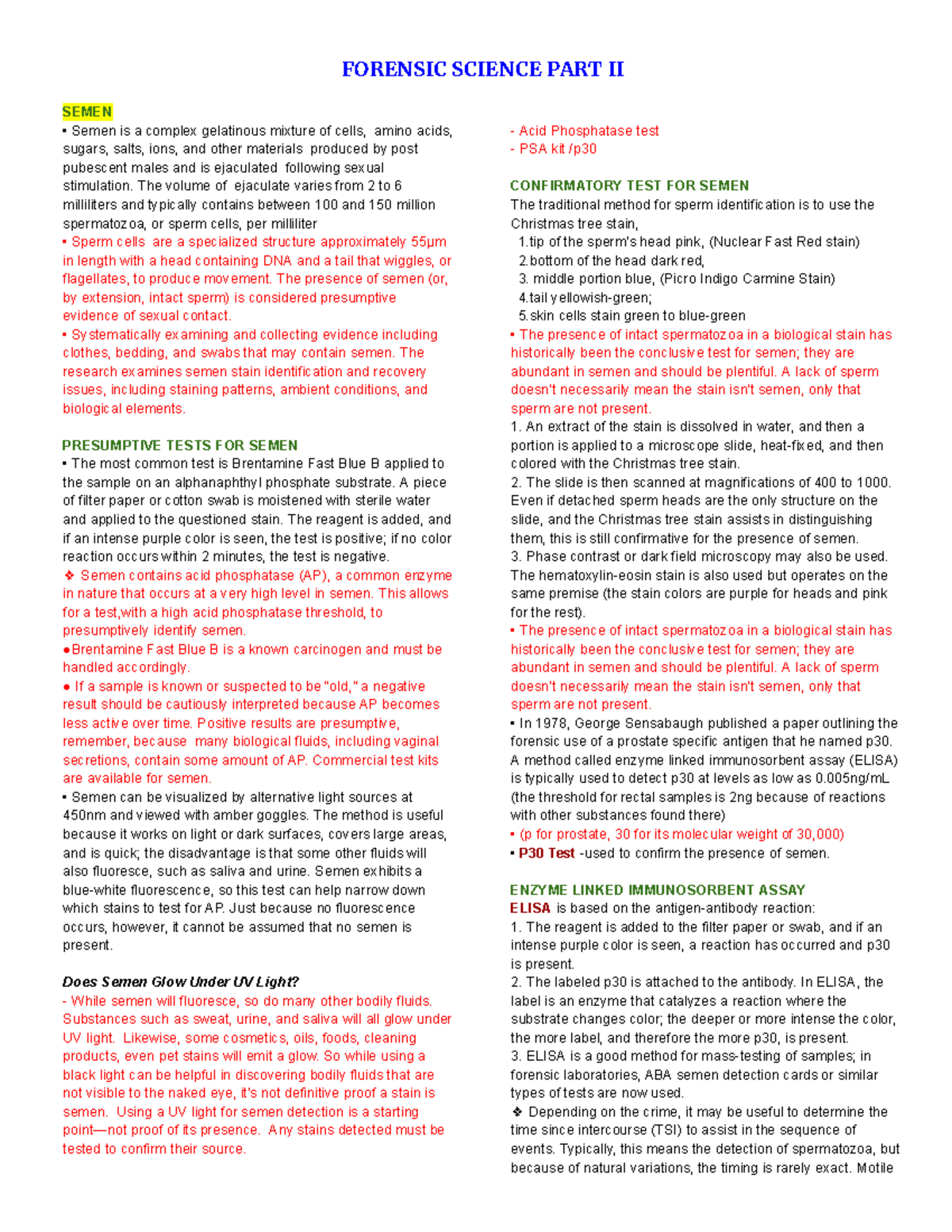 Forensic Science PART II - FORENSIC SCIENCE PART II SEMEN Semen is a ...