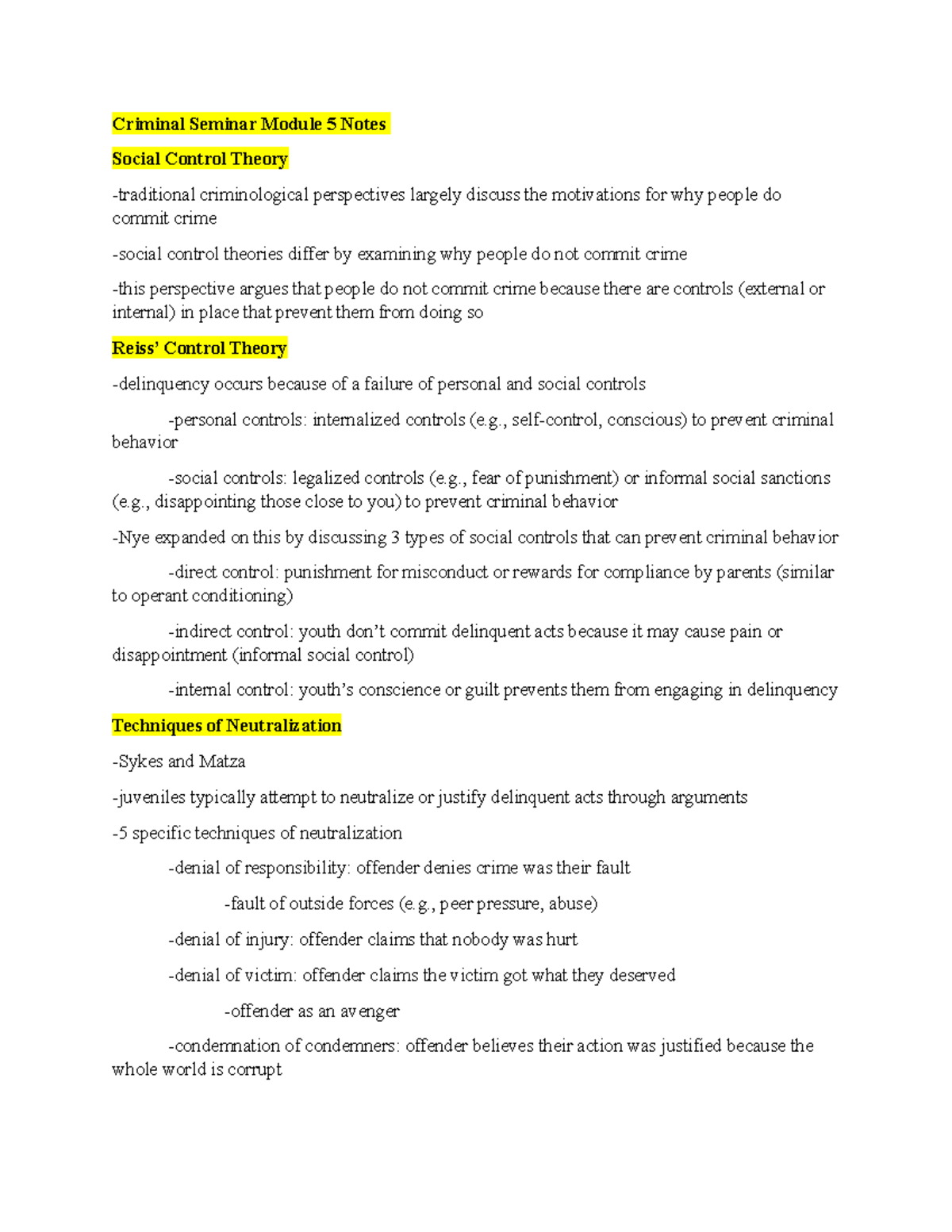 Criminal Seminar module 5 notes - Criminal Seminar Module 5 Notes ...