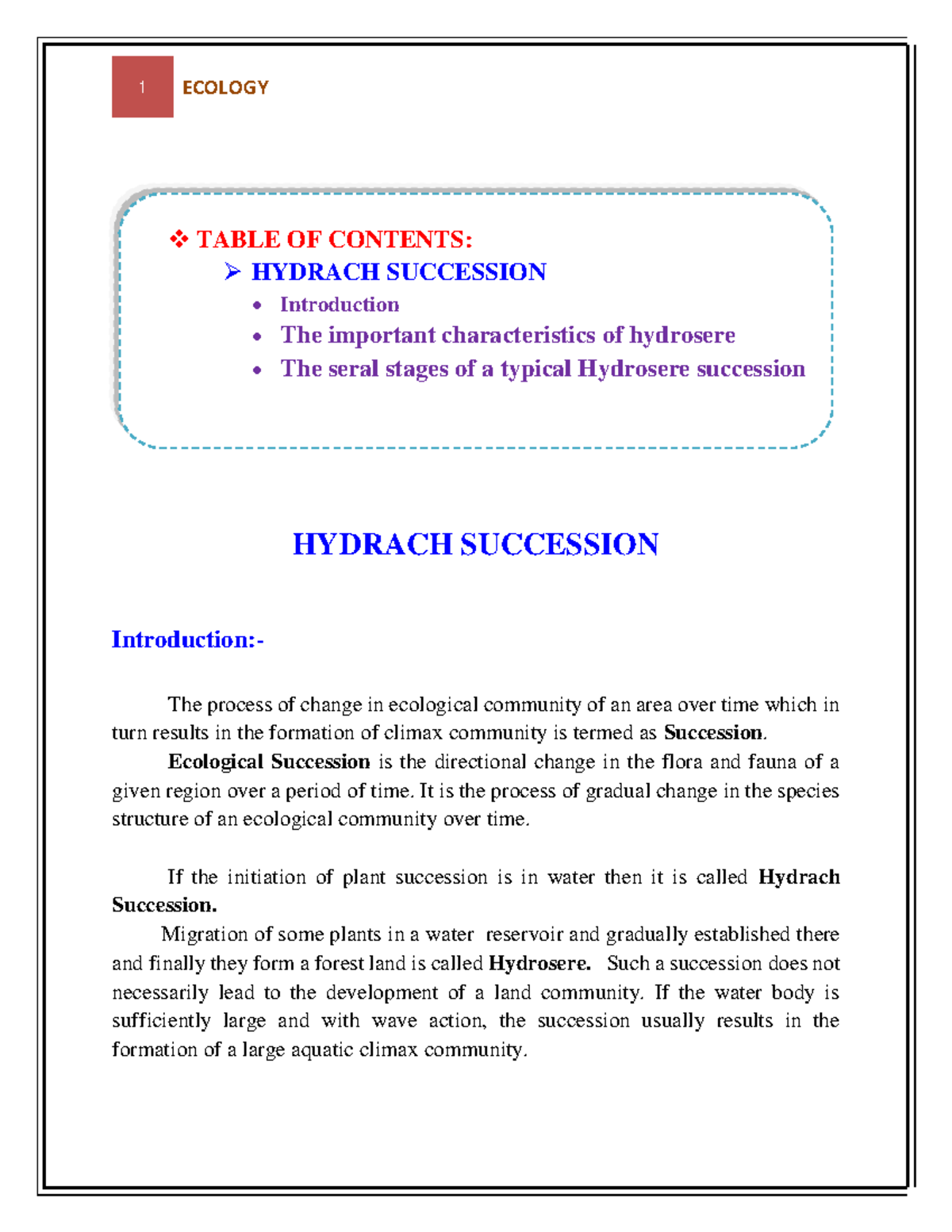 Hydrach succession - Lecture notes 4 - TABLE OF CONTENTS: HYDRACH ...