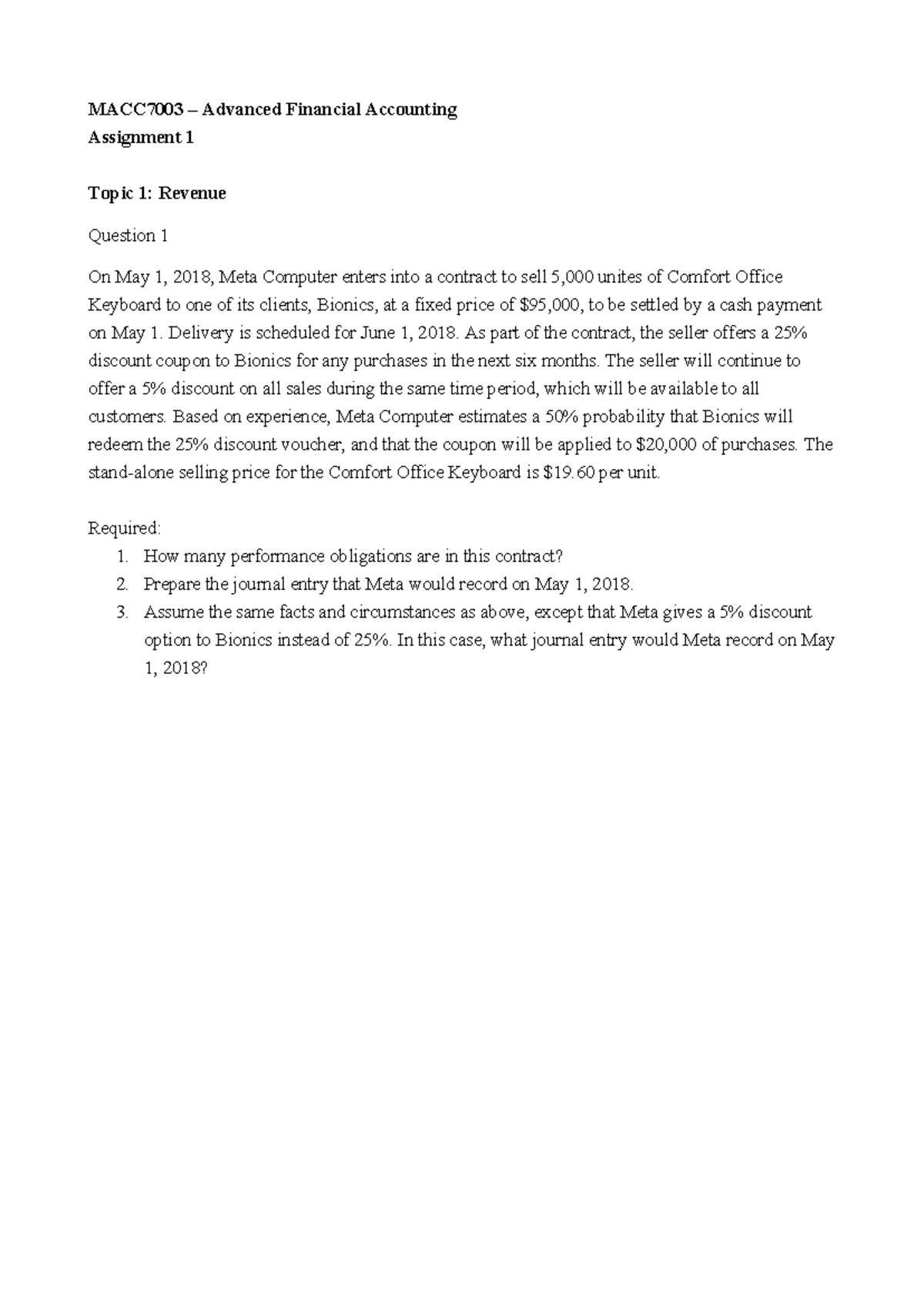 Assignment 1 - MACC7003 – Advanced Financial Accounting Assignment 1 ...