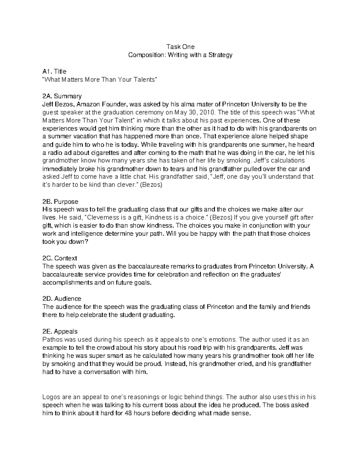 Task One Composition - passed - Task One Composition: Writing with a ...