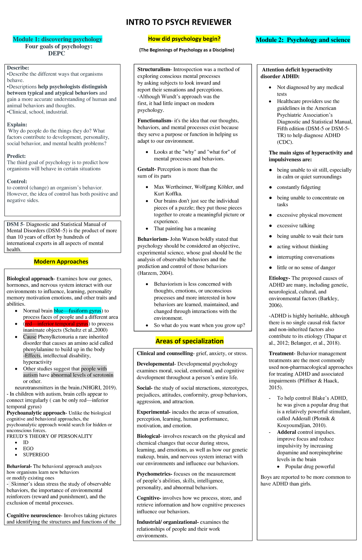 Intro to psychology - Describe: •Describe the different ways that ...
