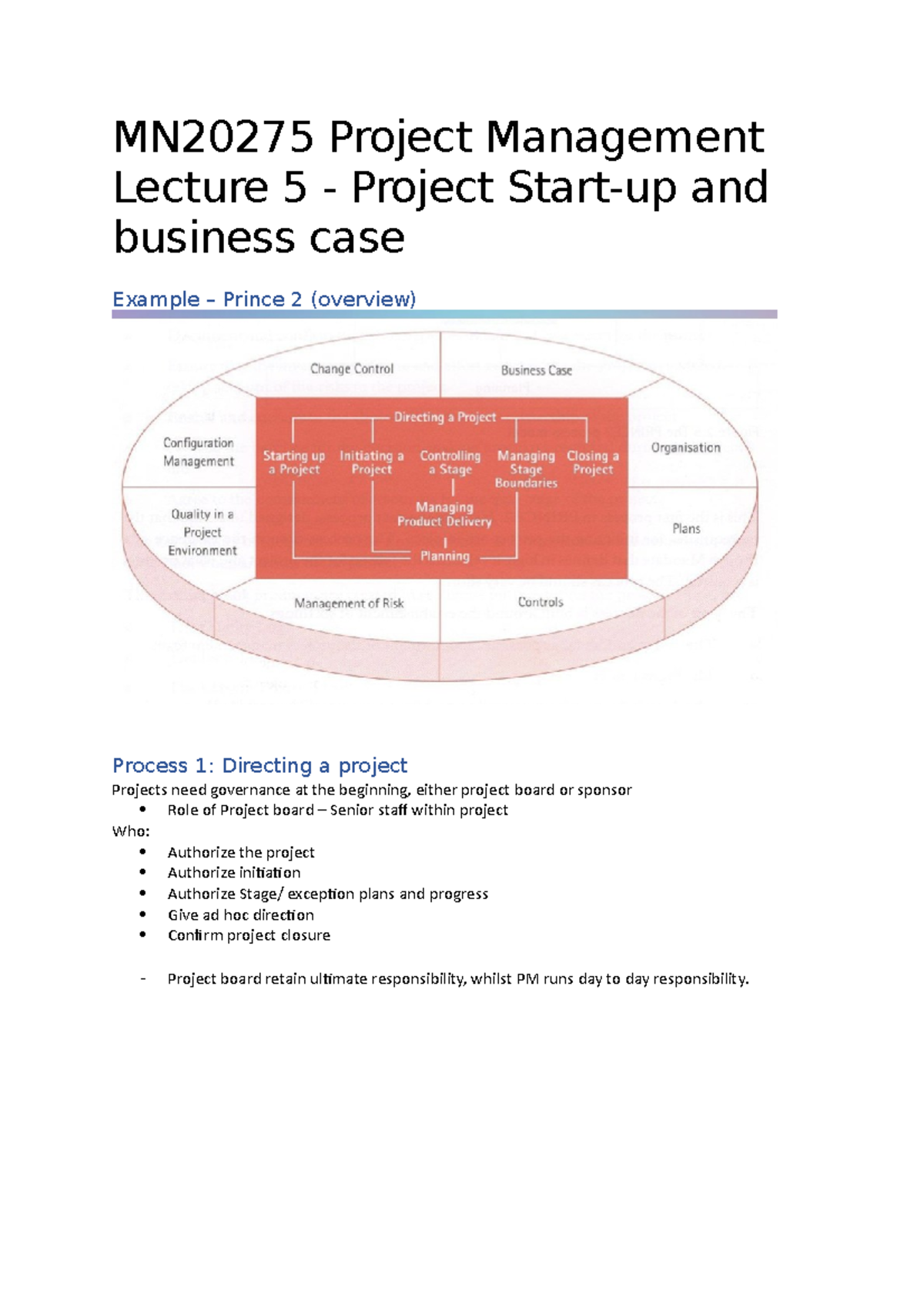 MN20275 Project Management Lecture 5 - Process 2: starting up a project ...