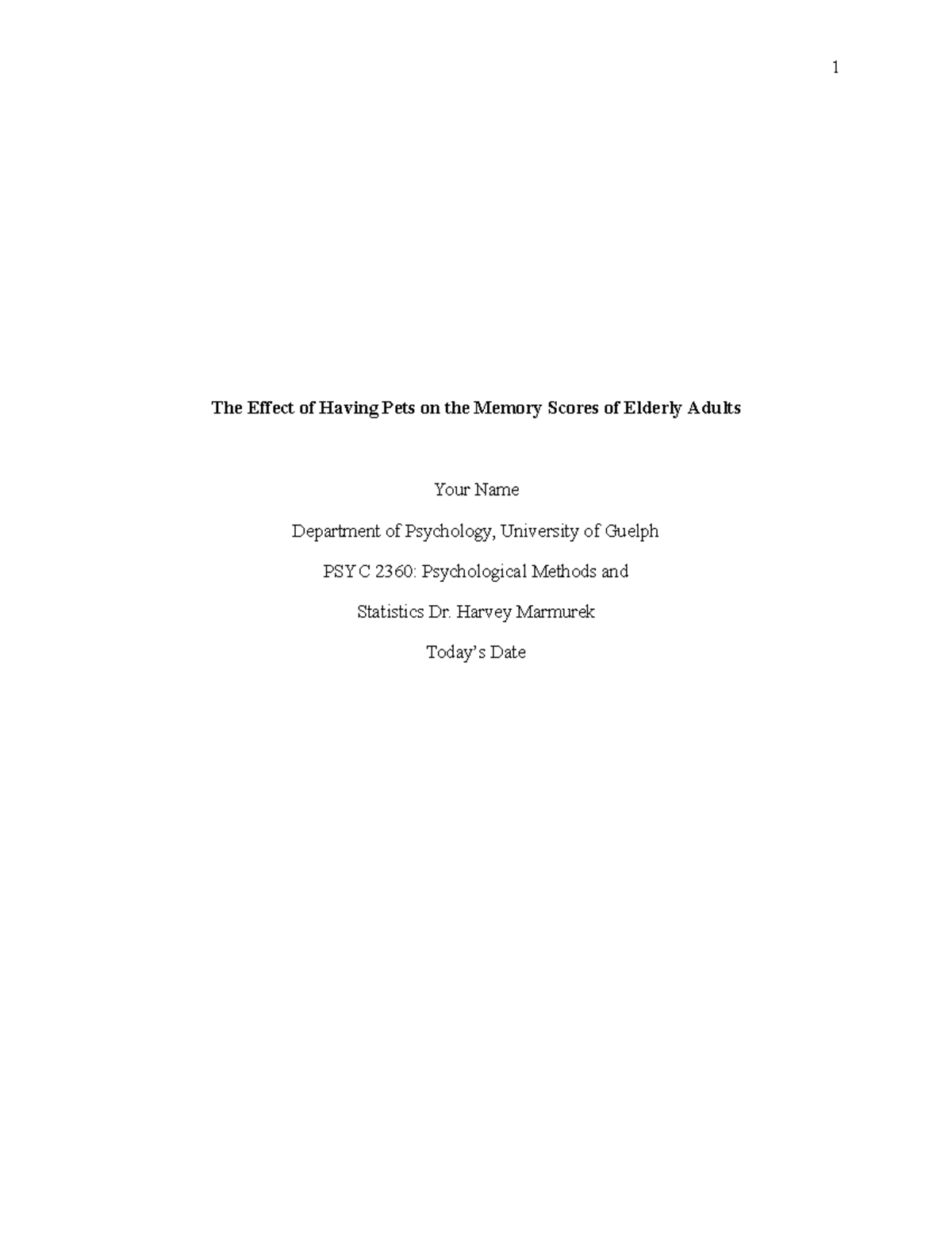 Sample research plan- Final Paper example - 1 The Effect of Having Pets ...