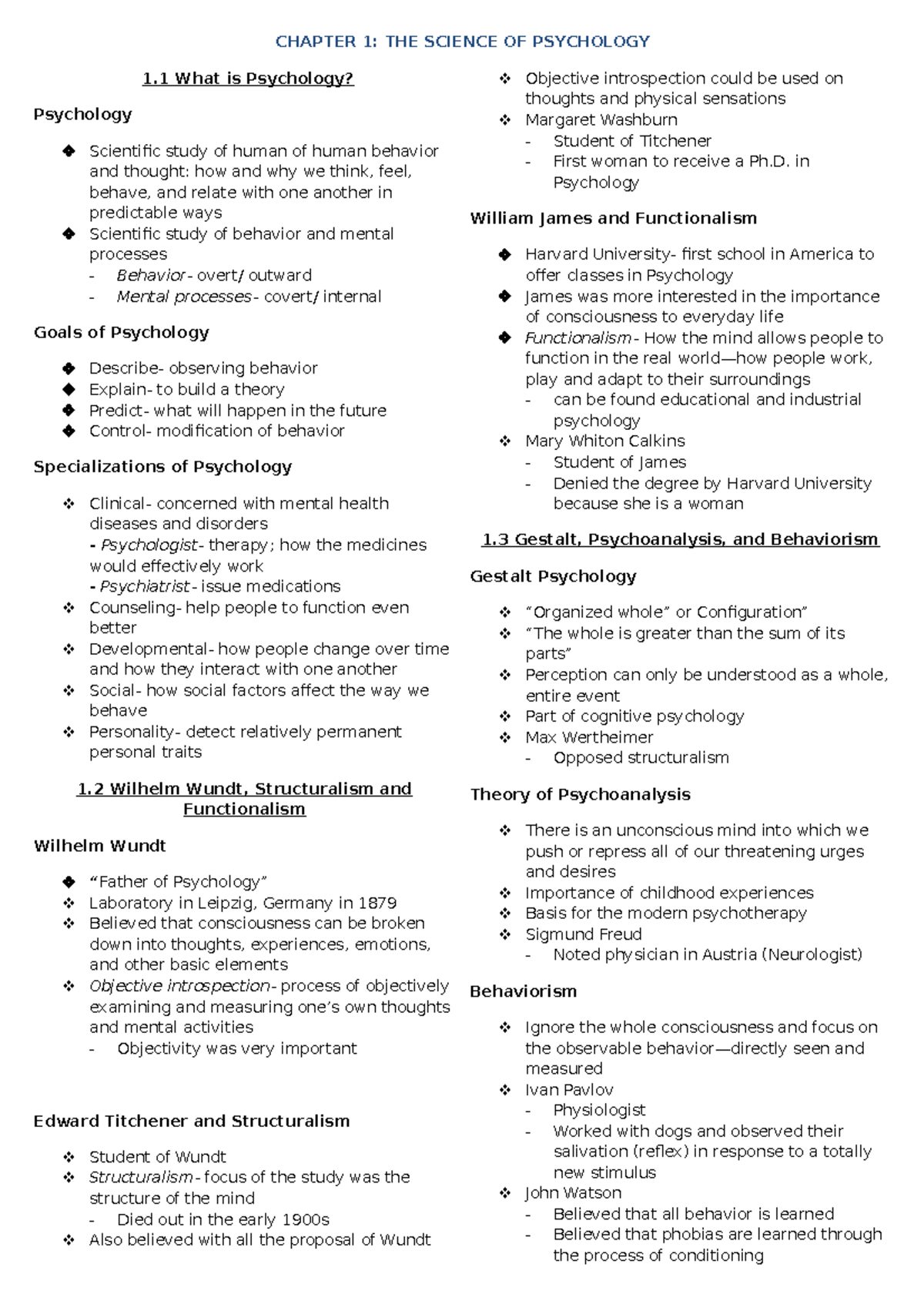1 PSYC 20 Chapter 1 Reviewer - CHAPTER 1: THE SCIENCE OF PSYCHOLOGY 1 ...